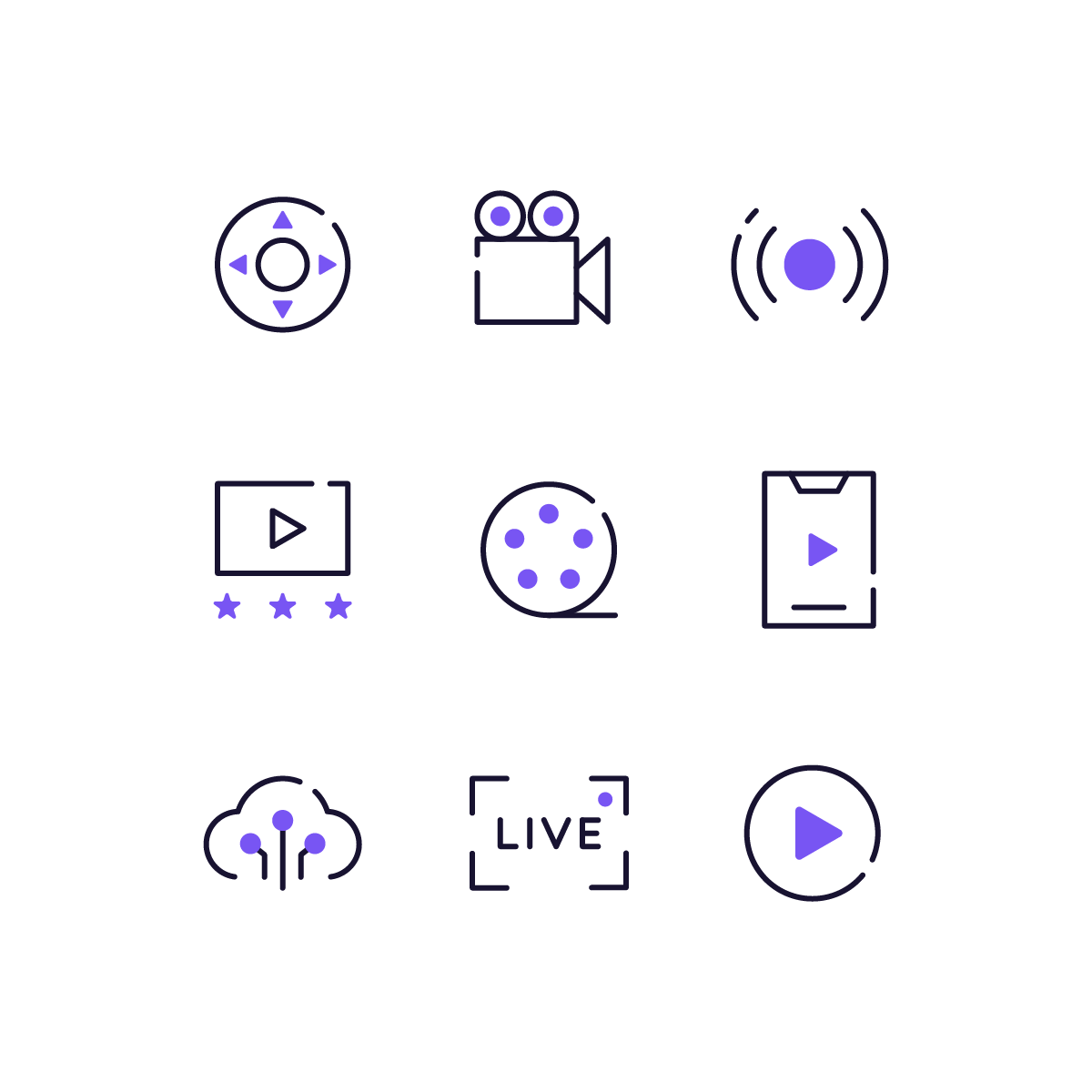 Live Streaming Animated Icons Set - JSON, Lottie, MP4, GIF