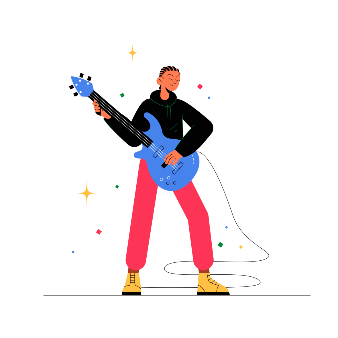 Download Bass Guitarist animation in Lottie JSON