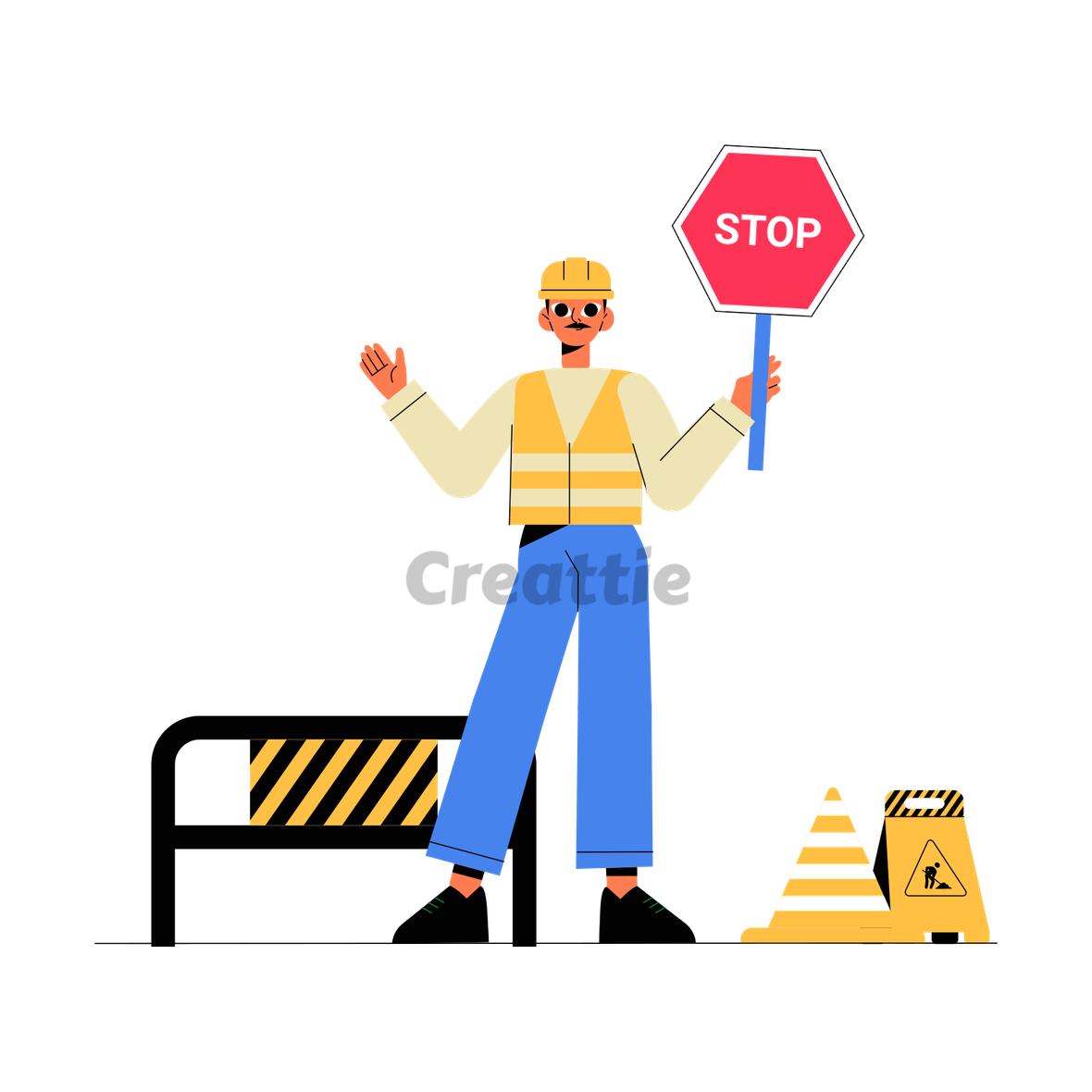 Download Construction Stop Sign Illustration in SVG & PNG